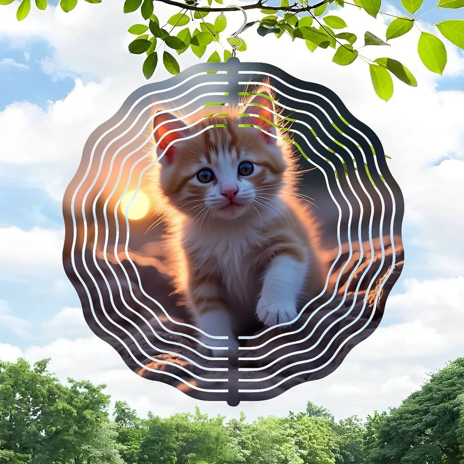 3D Metal Hanging Wind Spinners - Unique Sound Wave Pattern Design for Yard & Garden Decor ...