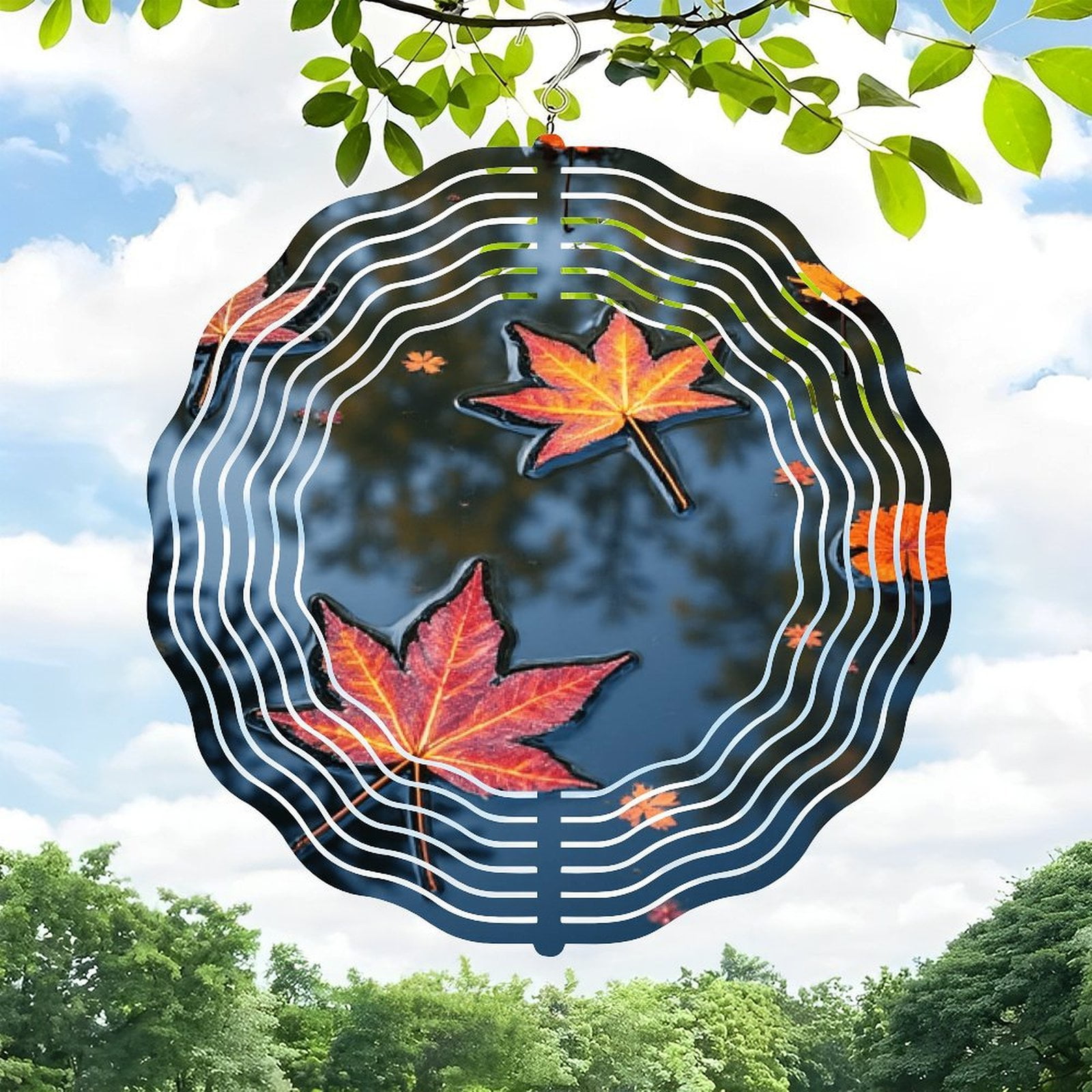 3D Metal Hanging Wind Spinners - Vibrant Autumn Leaves Design with ...