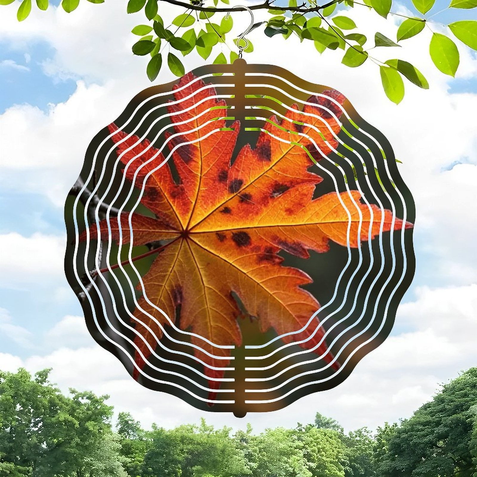 3D Metal Hanging Wind Spinners - Vibrant Autumn Maple Leaf Design with ...