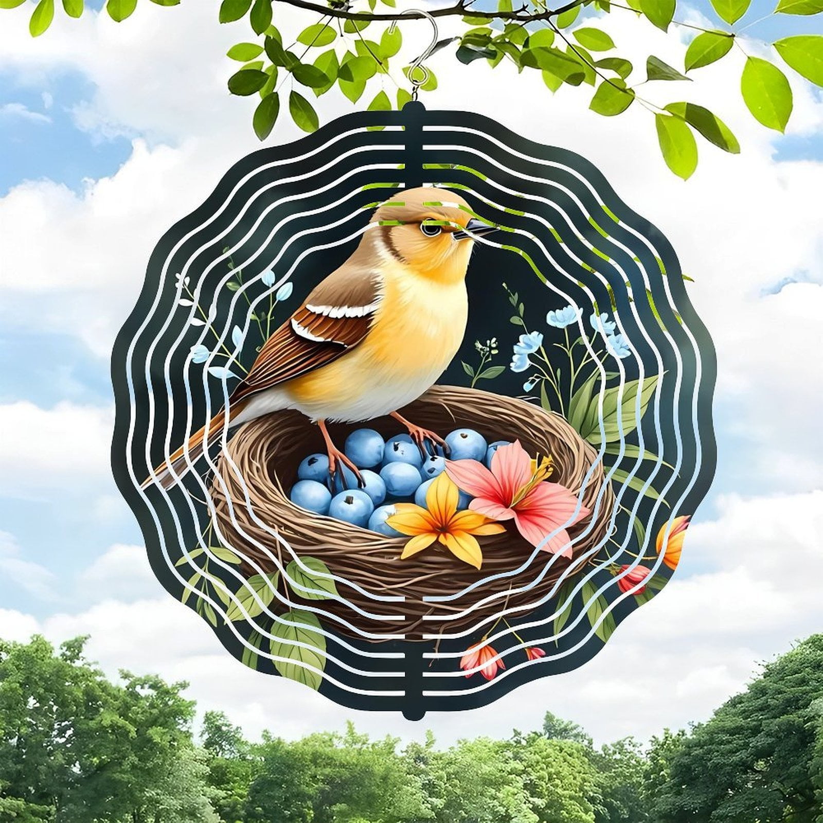 3D Metal Hanging Wind Spinners with Vibrant Bird & Floral Design ...