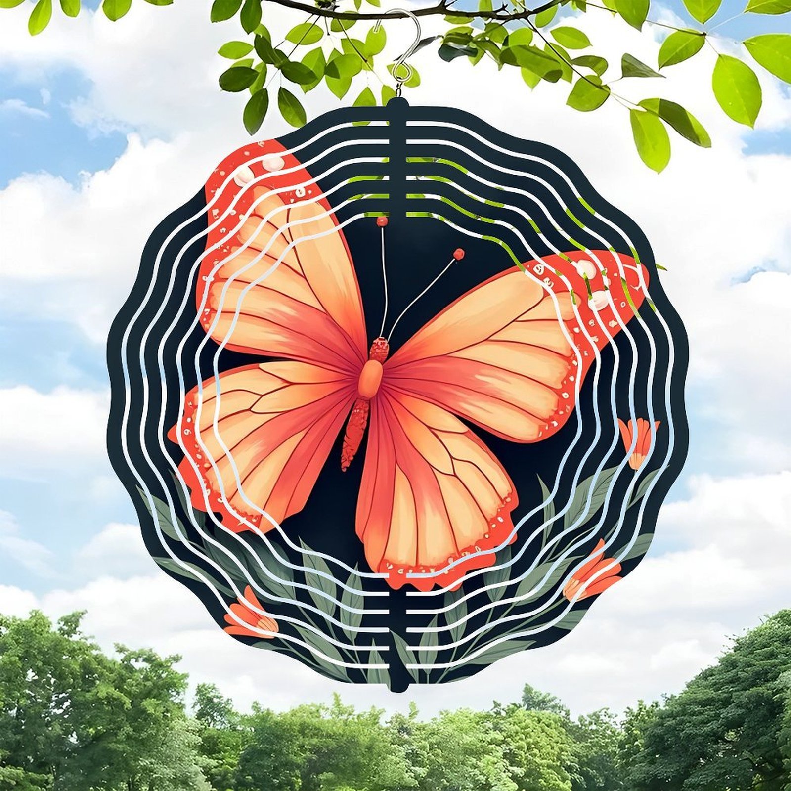 3D Metal Hanging Wind Spinners - Vibrant Butterfly Design with Orange ...
