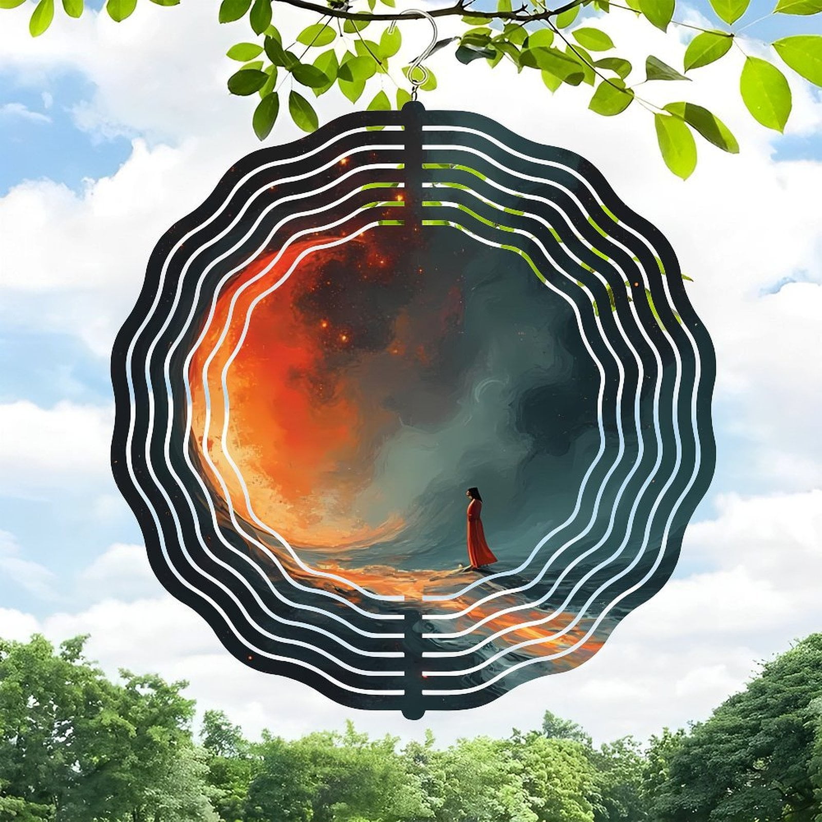 3D Metal Hanging Wind Spinners - Vibrant Circular Design with ...