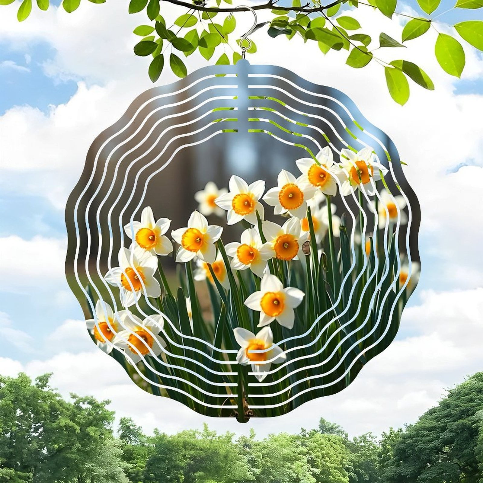 3D Metal Hanging Wind Spinners - Vibrant Daffodil Pattern Design for ...
