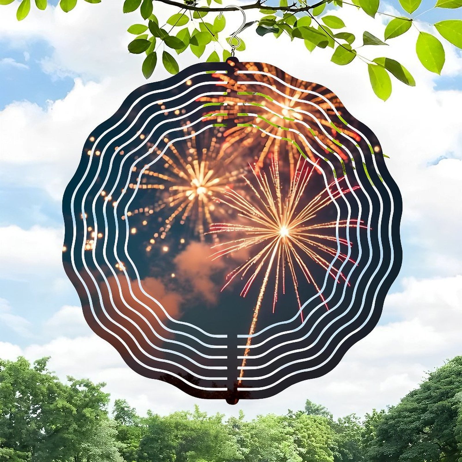 3D Metal Hanging Wind Spinners - Vibrant Firework Design with Wave-Like ...