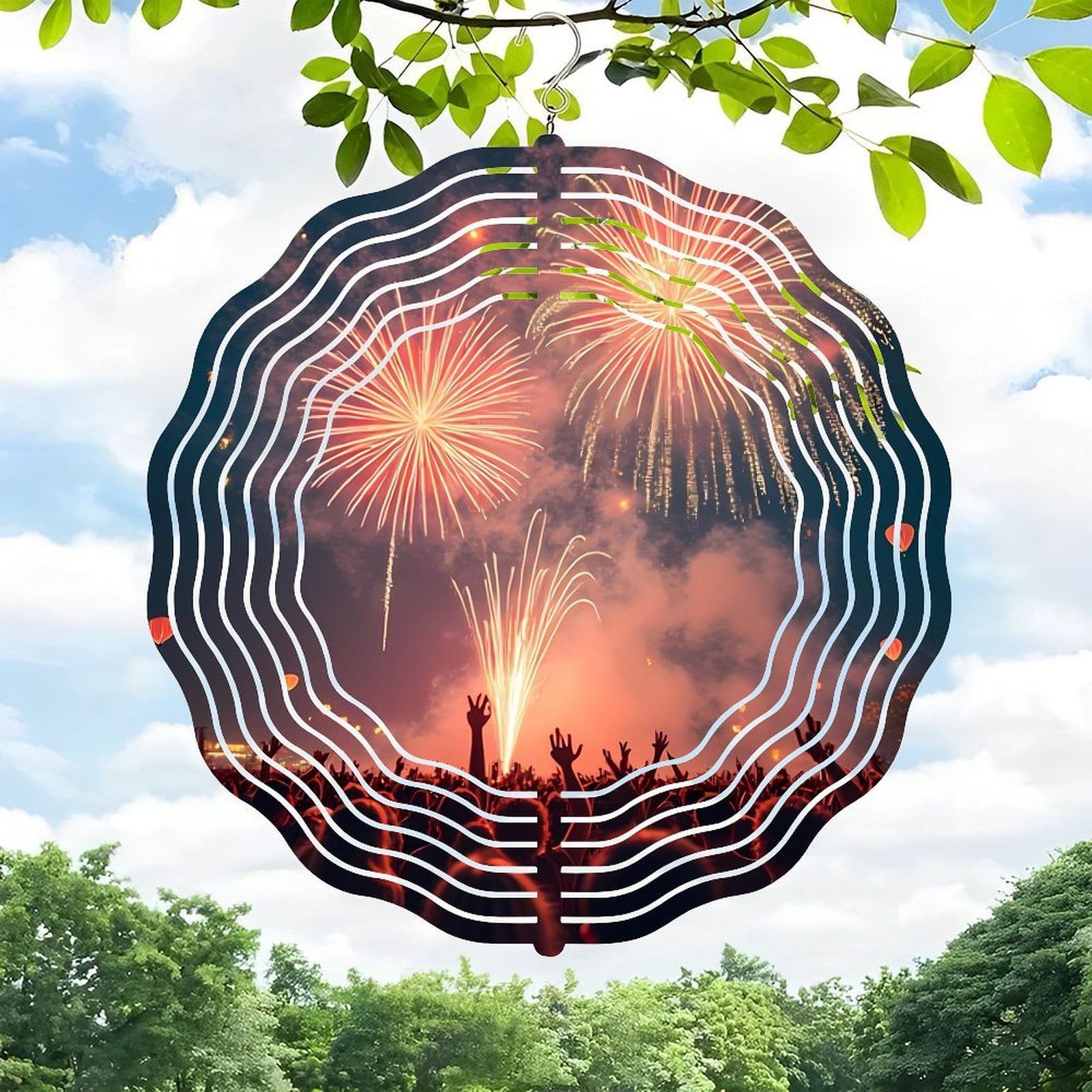 3D Metal Hanging Wind Spinners - Vibrant Fireworks Design for Yard ...