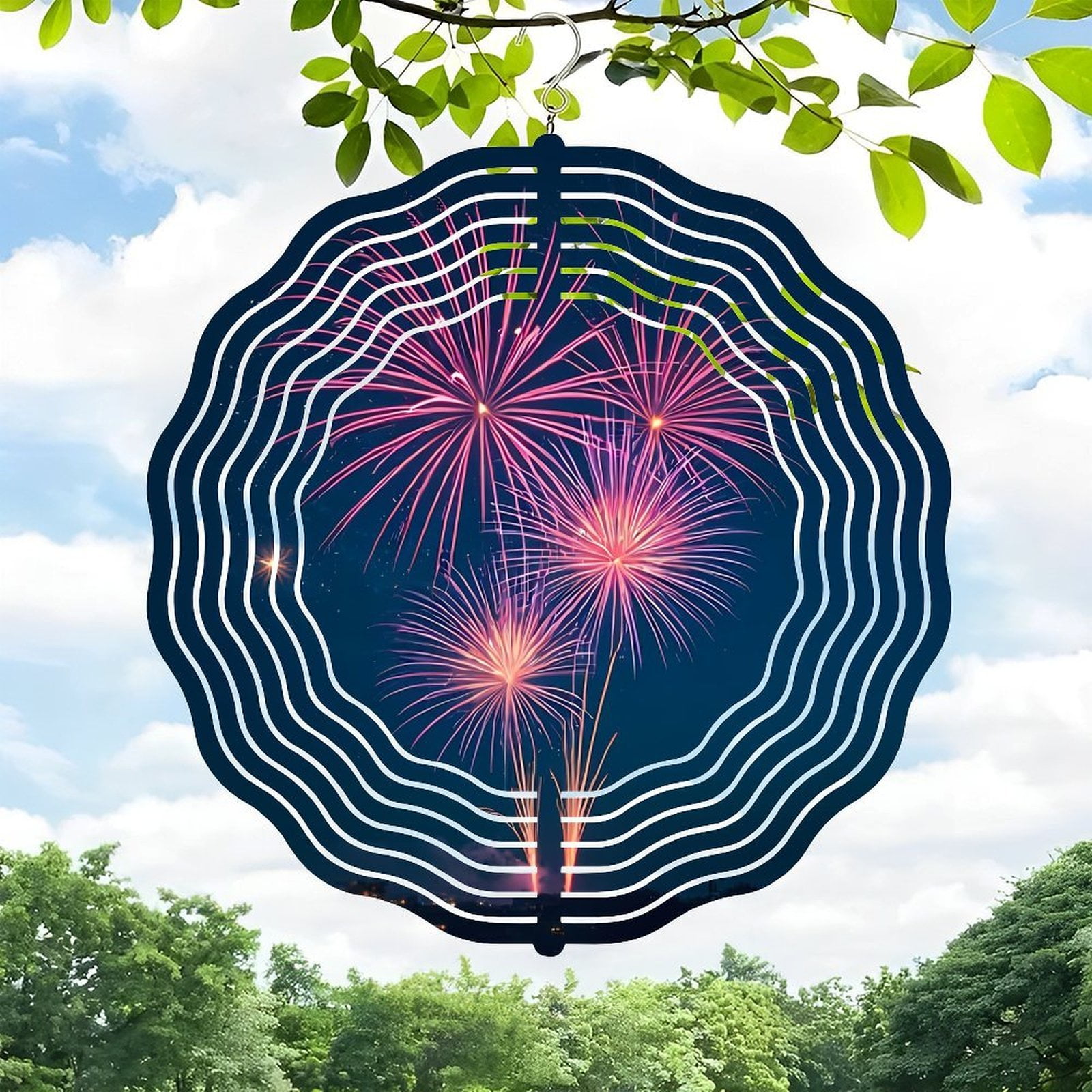 3D Metal Hanging Wind Spinners - Vibrant Fireworks Design with ...