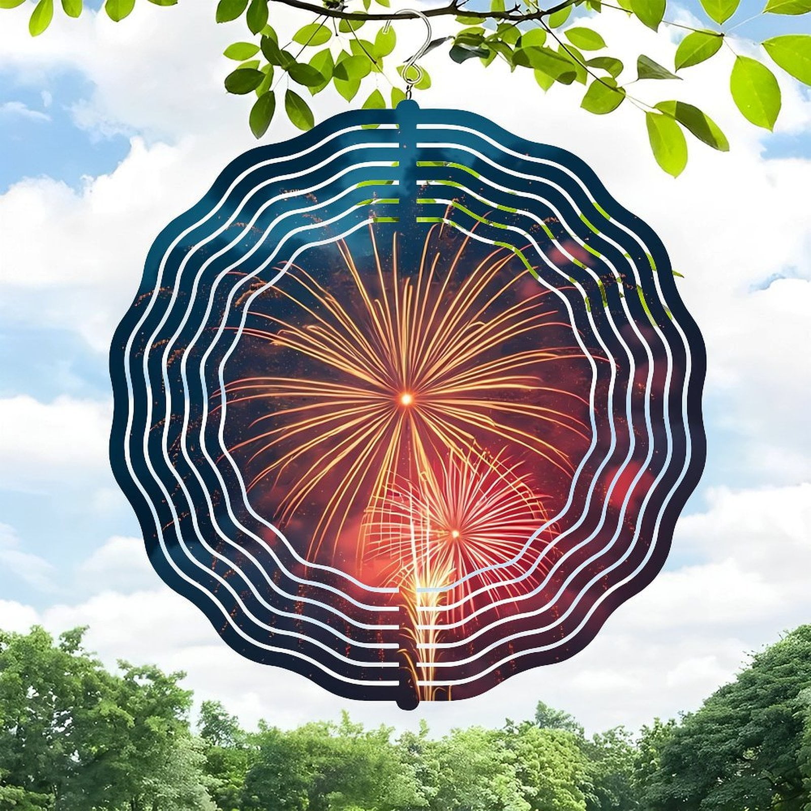 3D Metal Hanging Wind Spinners - Vibrant Fireworks Design with ...