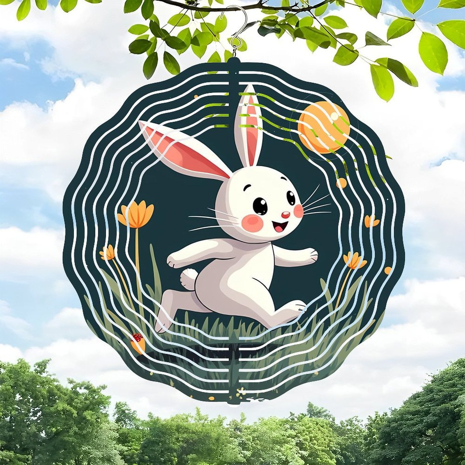 3D Metal Hanging Wind Spinners - Vibrant Floral Design with Cheerful ...