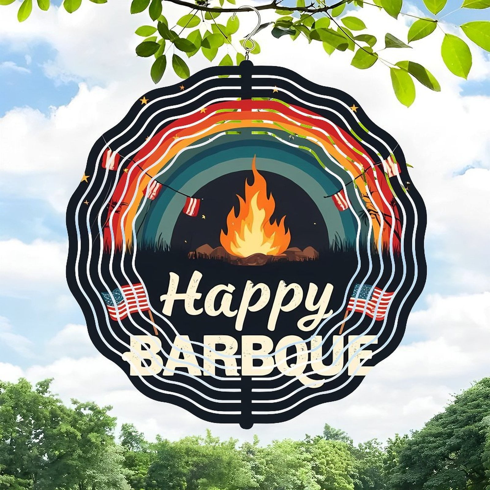3D Metal Hanging Wind Spinners - Vibrant Rainbow Campfire Design with ...
