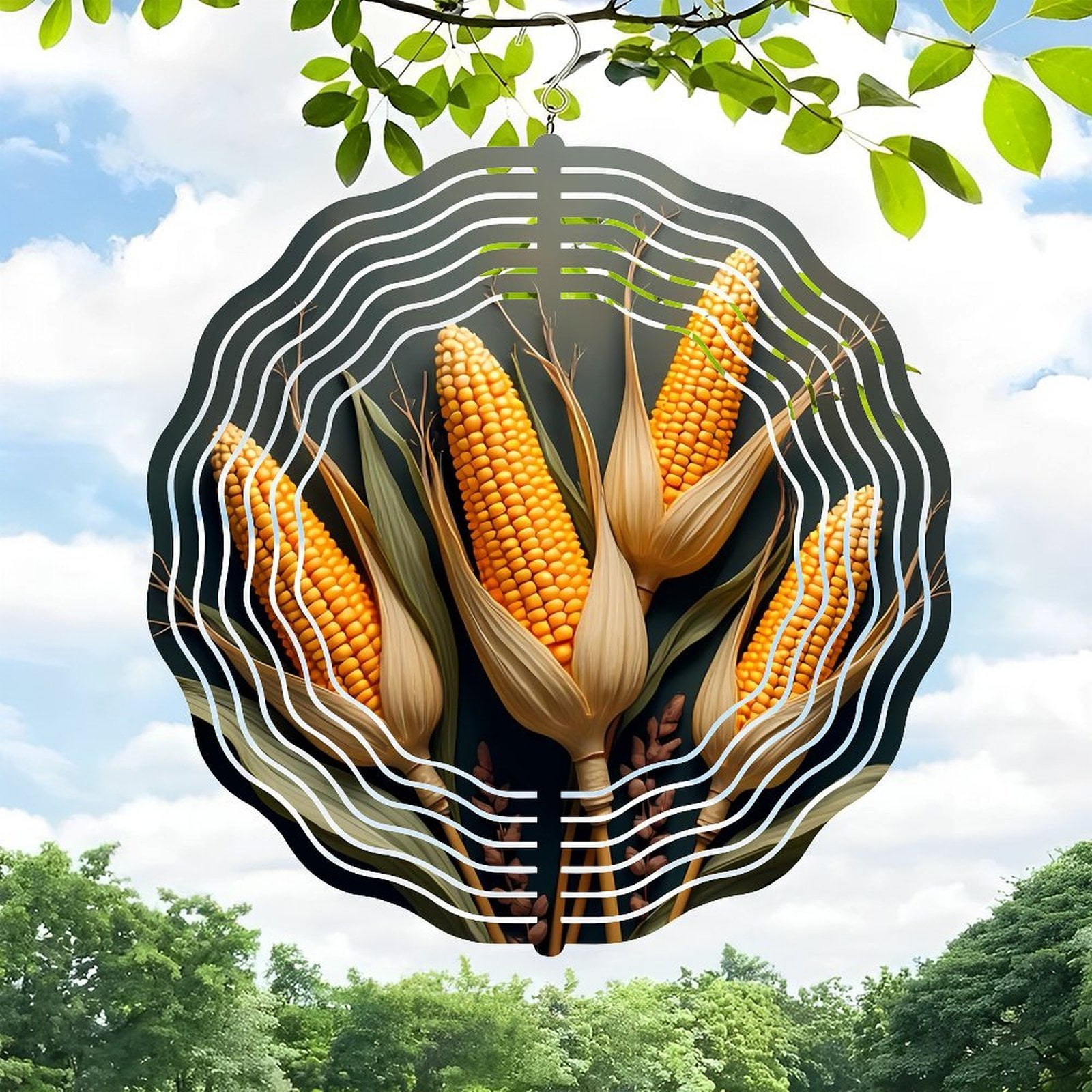 3D Metal Hanging Wind Spinners - Vibrant Yellow Corn Cobs Design with ...