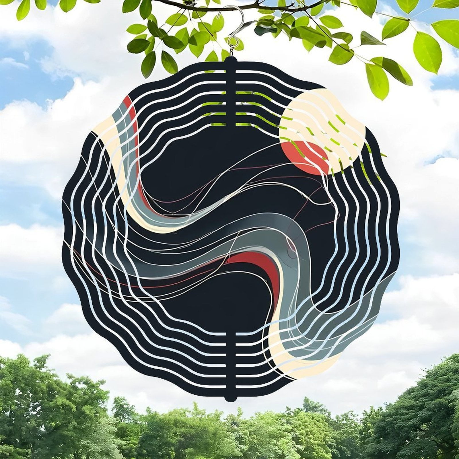 3D Metal Hanging Wind Spinners - Wave Pattern Design with Red & Yellow ...