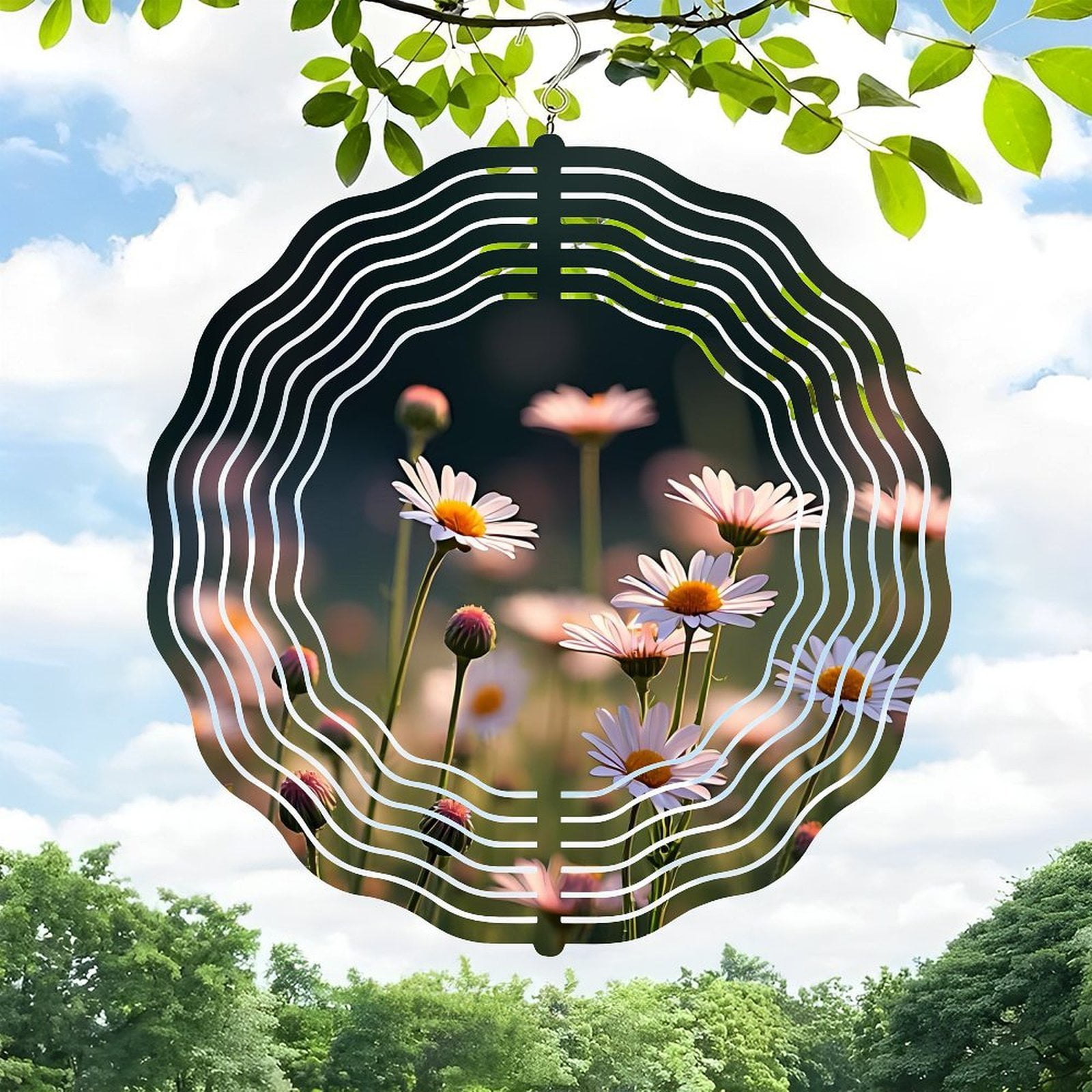 3D Metal Hanging Wind Spinners with Circular Wireframe Design - Elegant ...