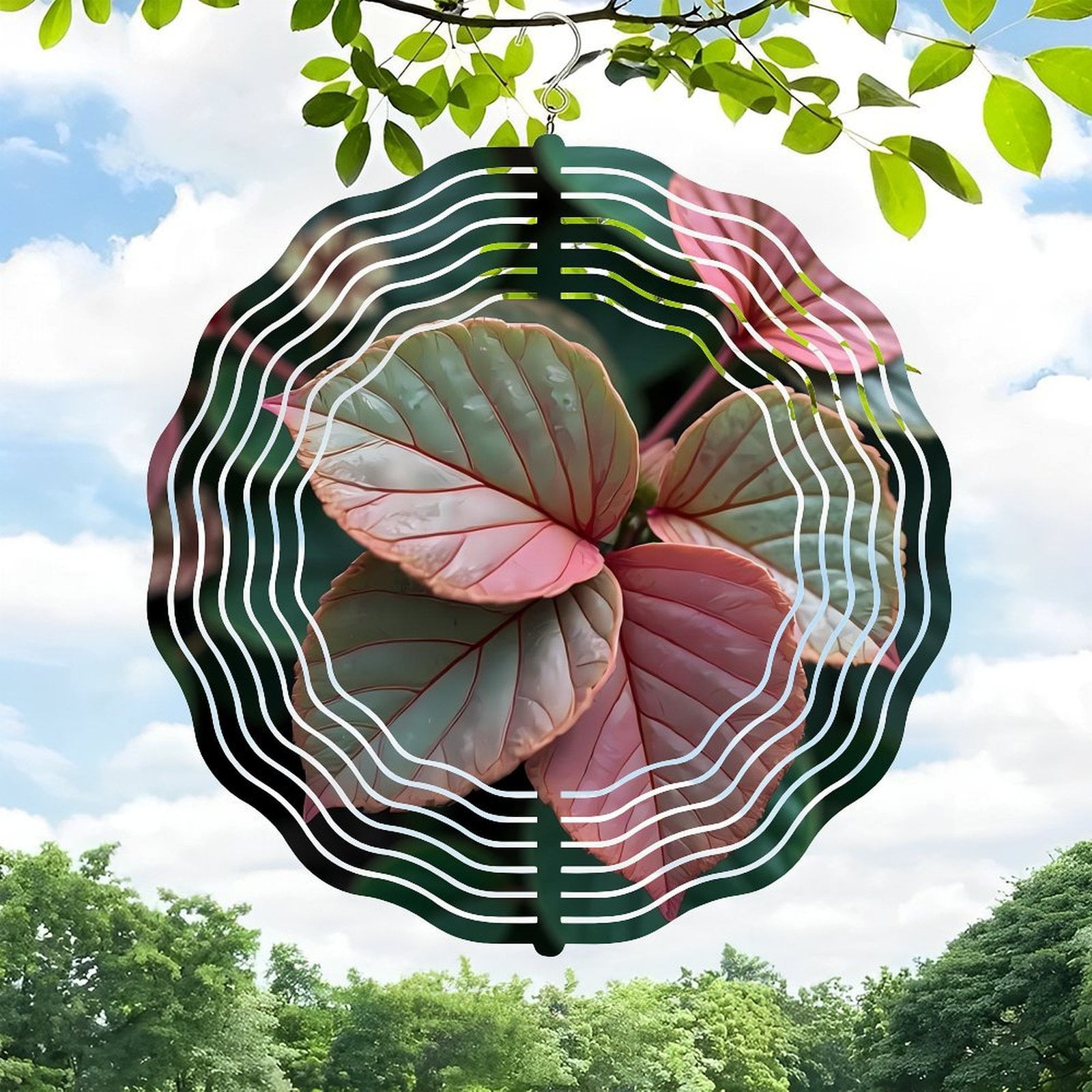 3D Metal Hanging Wind Spinners with Concentric White Lines & Vibrant ...
