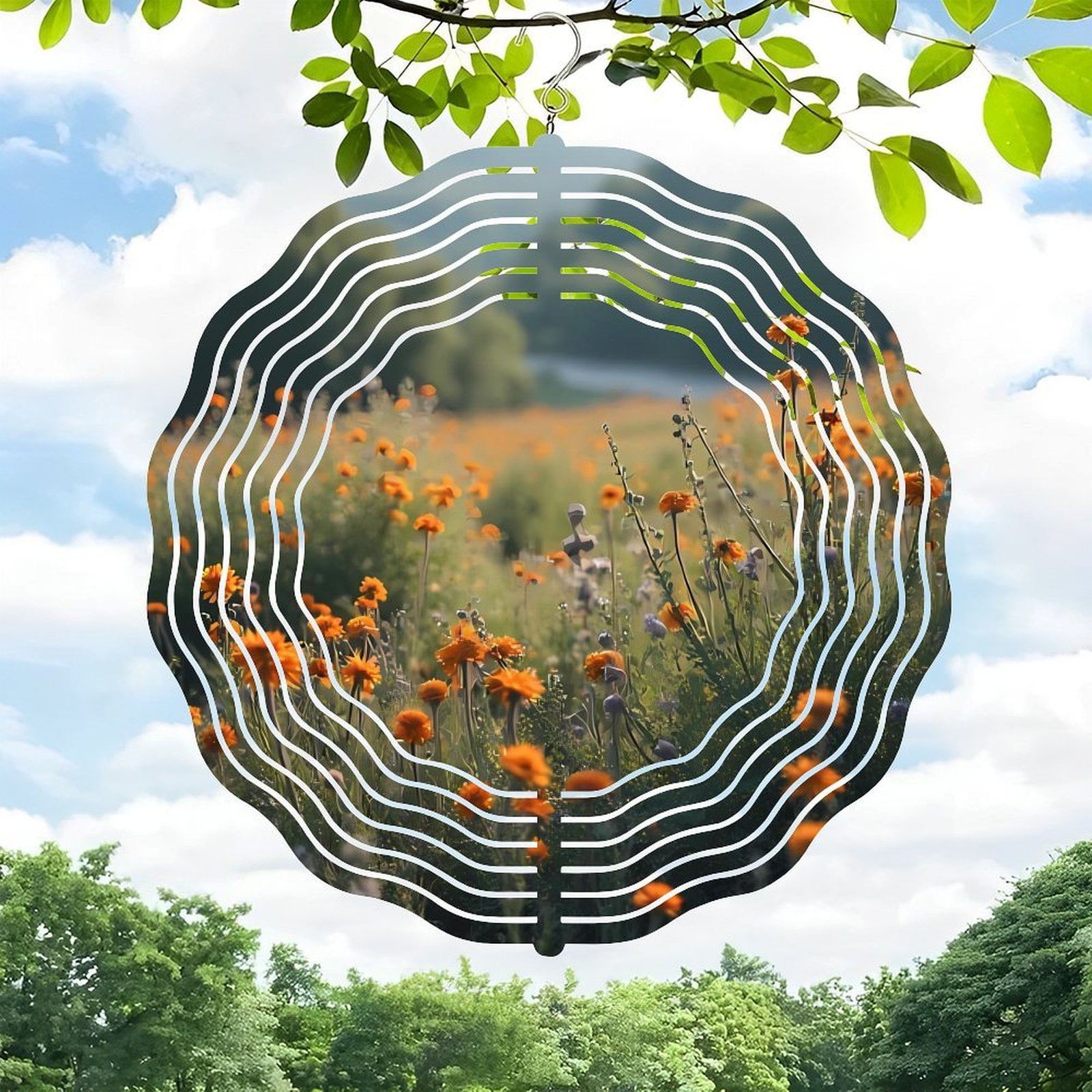 3D Metal Hanging Wind Spinners with Geometric Wireframe Design ...
