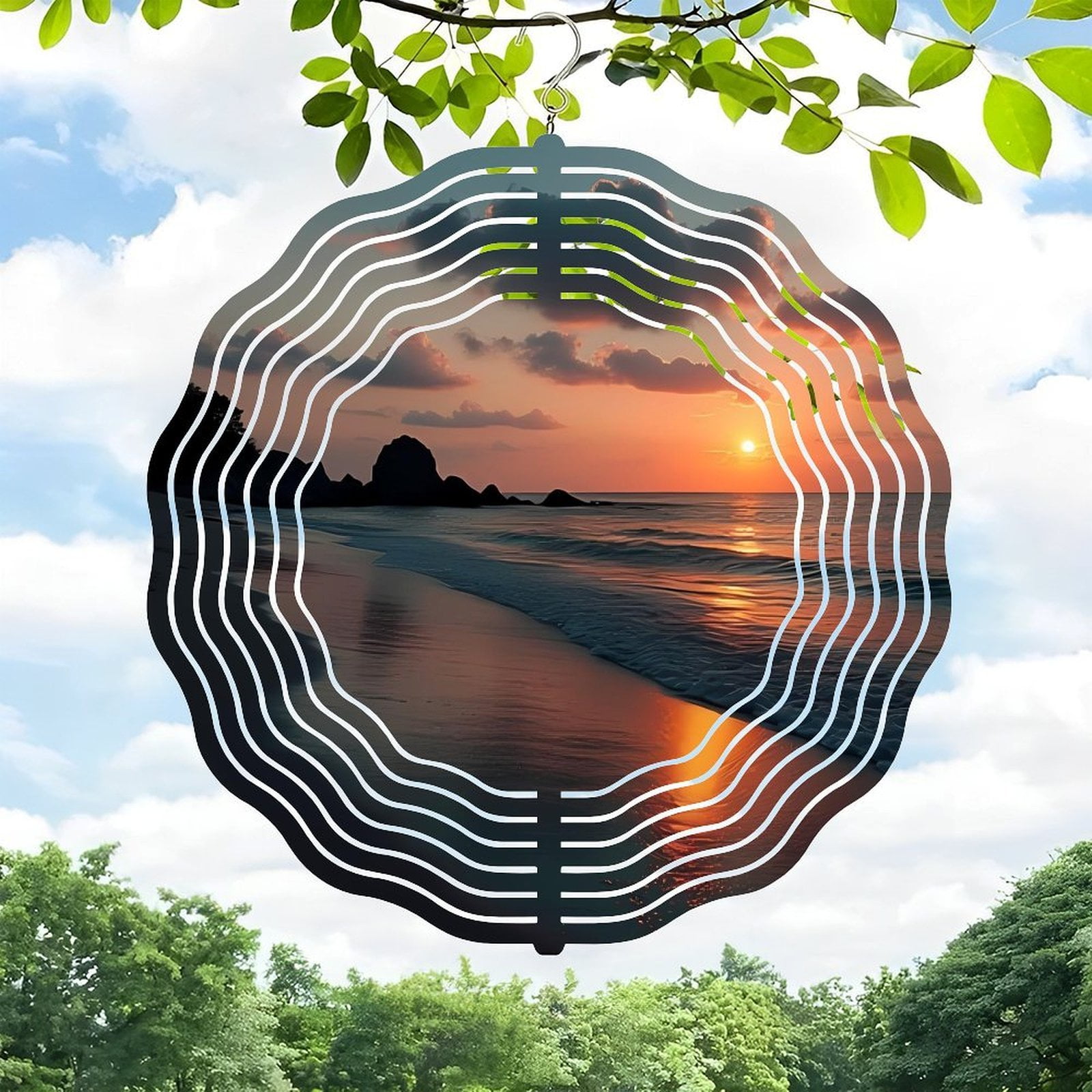 3D Metal Hanging Wind Spinners with Sound Wave Pattern Design - Unique ...