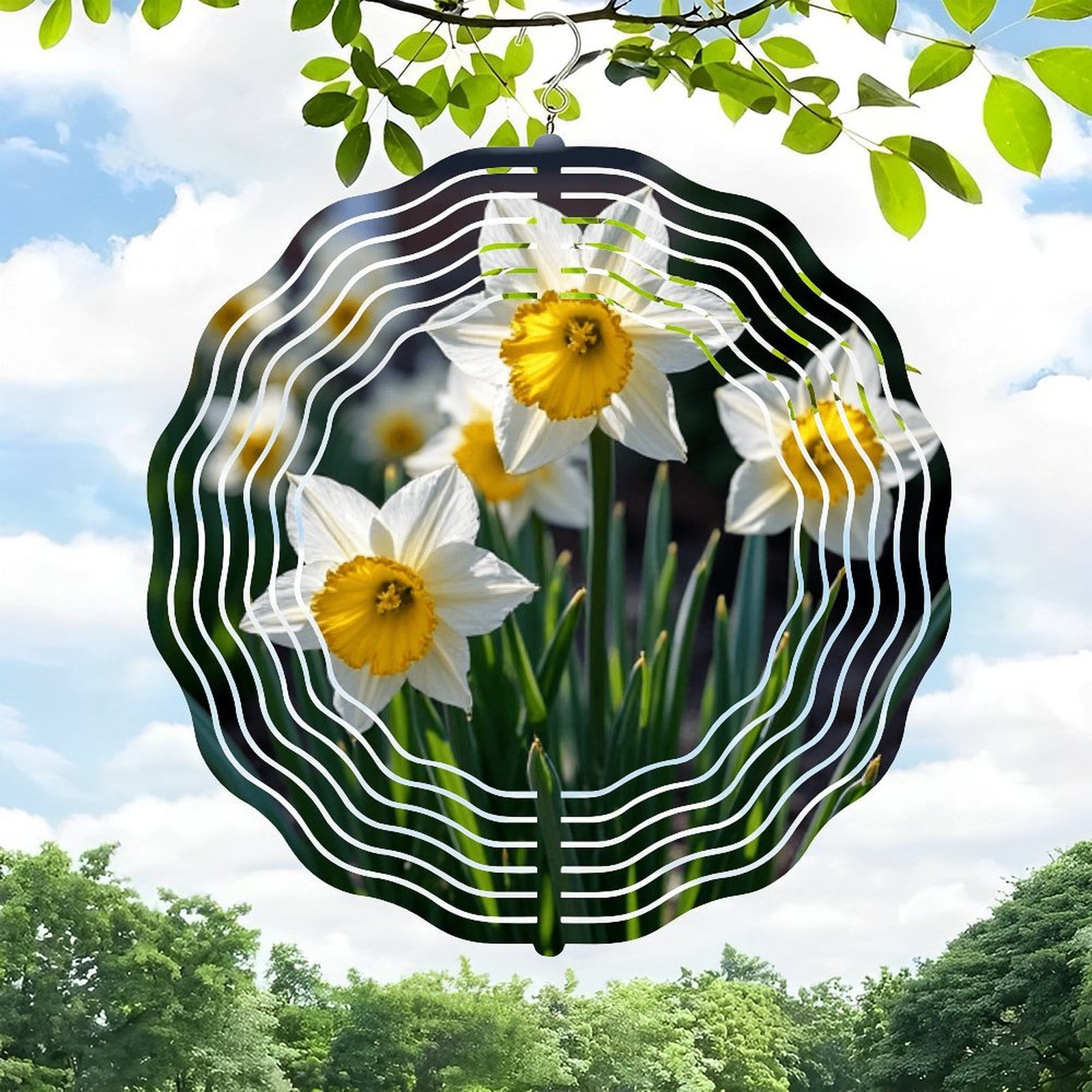 3D Metal Hanging Wind Spinners with Wavy Concentric Pattern Design for ...