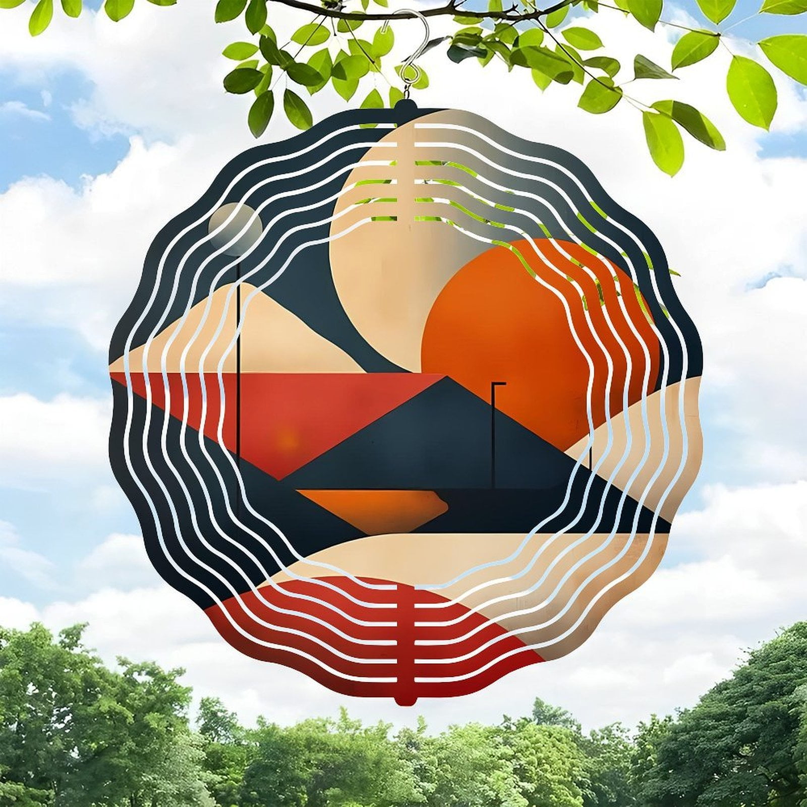 3D Metal Hanging Wind Spinners with Wavy Sound Wave Pattern - Artistic ...