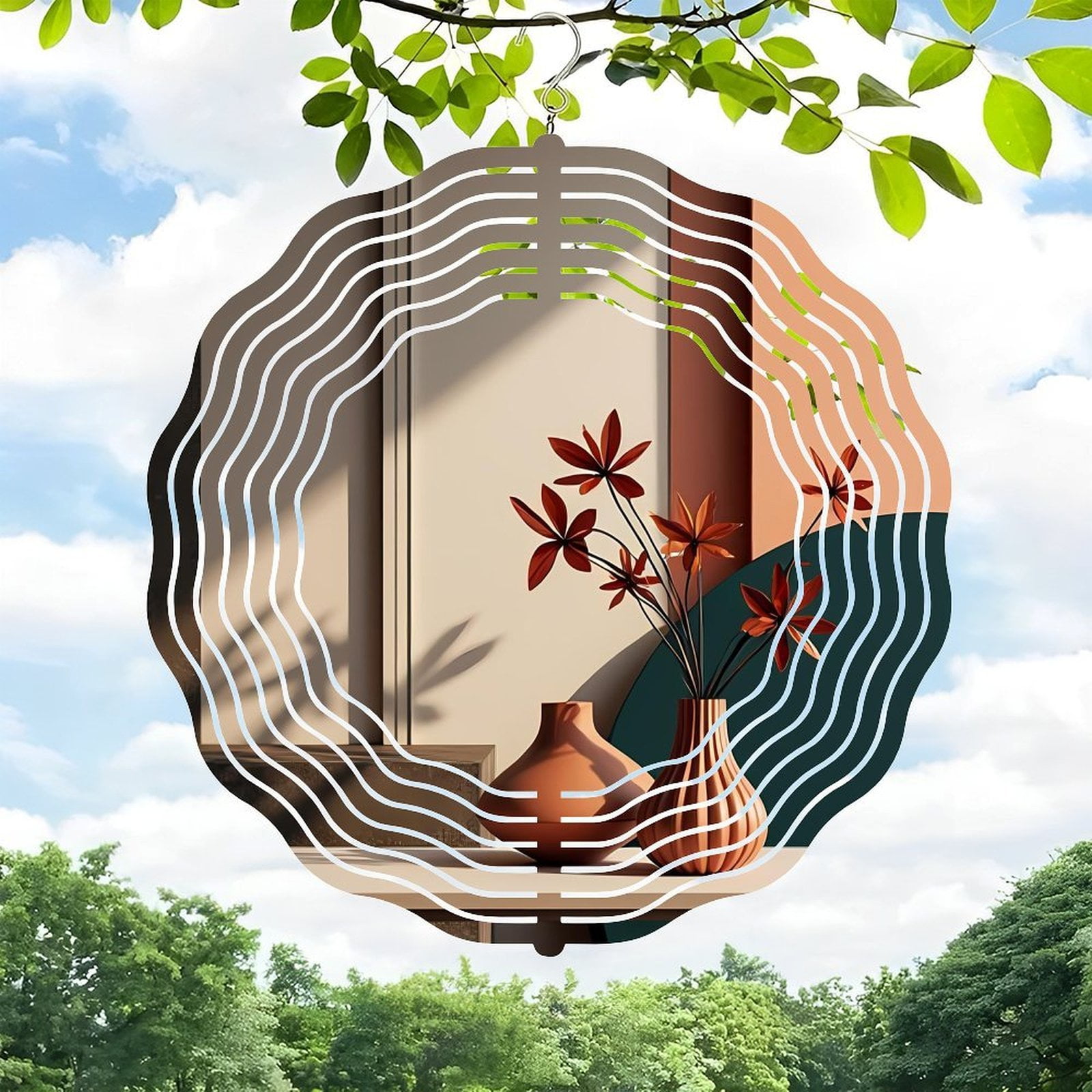 3D Metal Hanging Wind Spinners with Wavy White Lines Design - Elegant ...