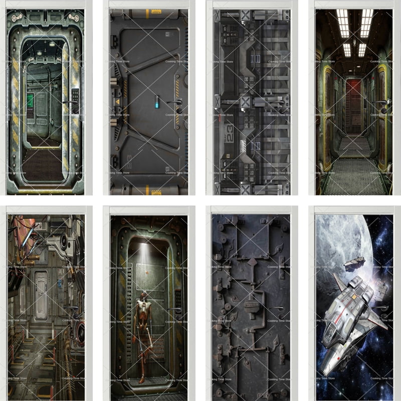 3D Metal Sci-fi Door with Keypad Door Stickers Removable Peel and Stick ...