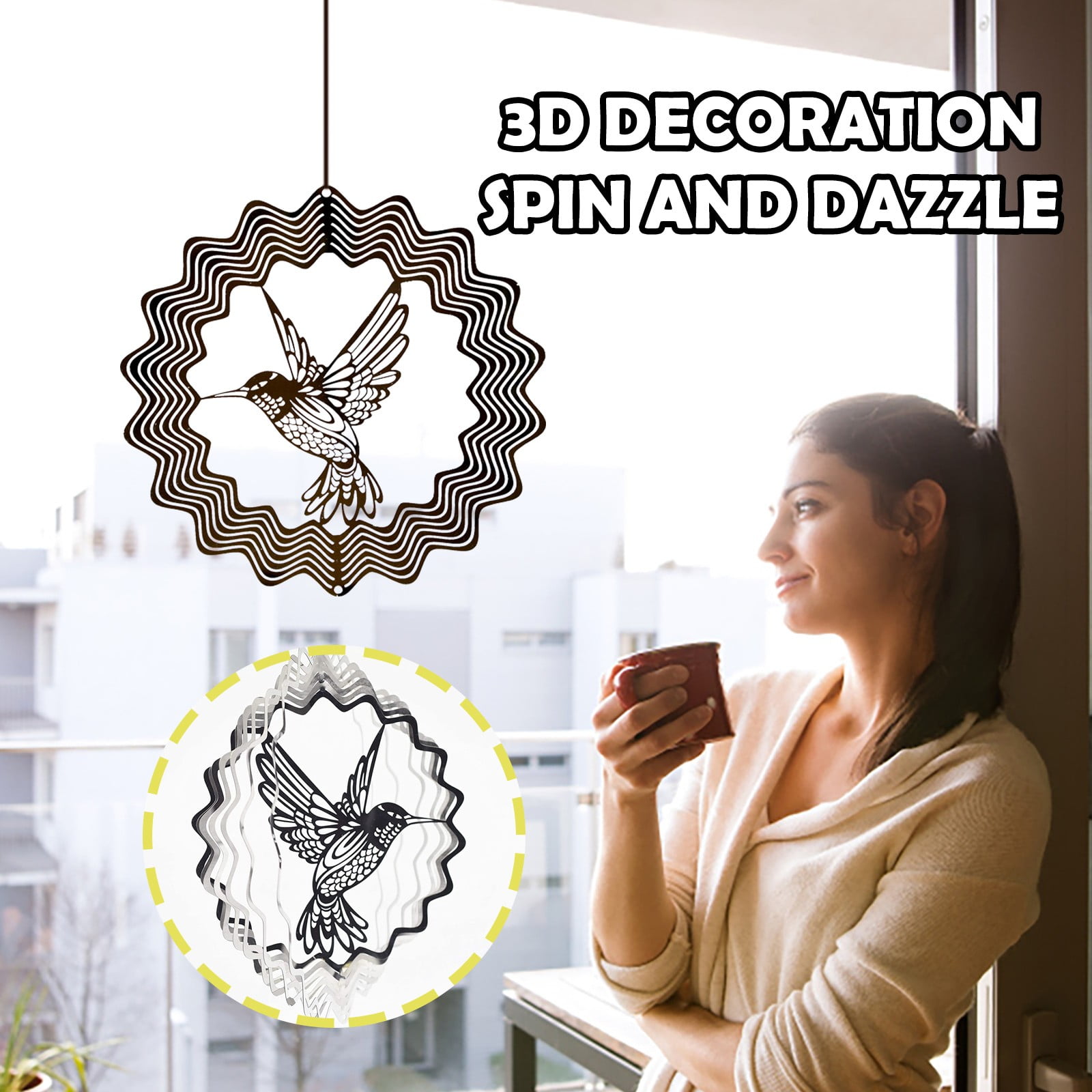 3D Metal Wind Spinner, 15.2 Inch Stainless Steel Hanging Wind Chimes ...