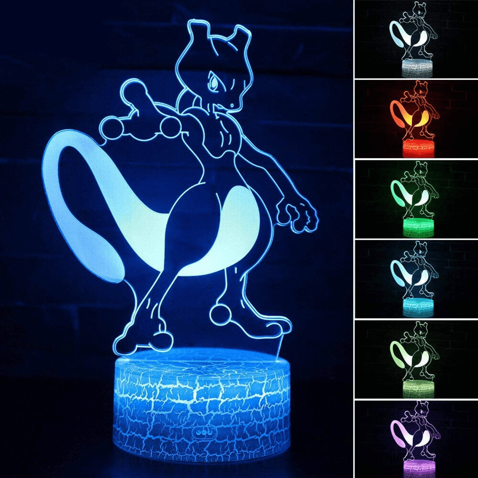 3D Mewtwo Lamp Game Role TouchRemote LED Night Light Table Lamp Home ...