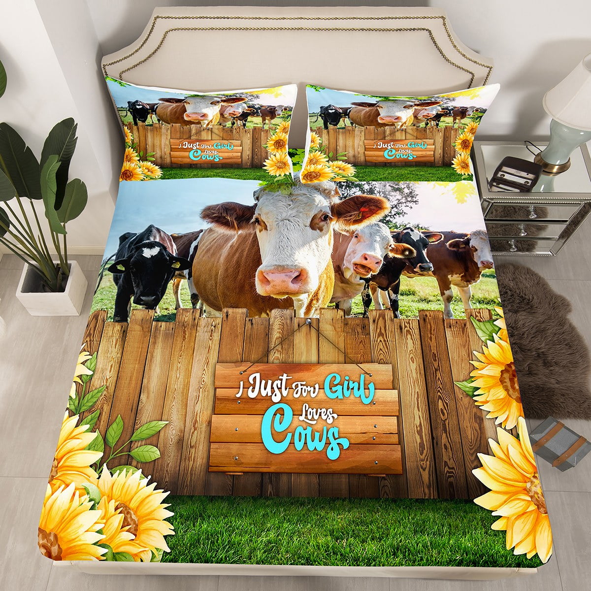 3D Milk Cow Bed Sheets,Wildlife Farm Animals Fitted Sheet Queen,Bull Cattle Highland Cow Sheets ...