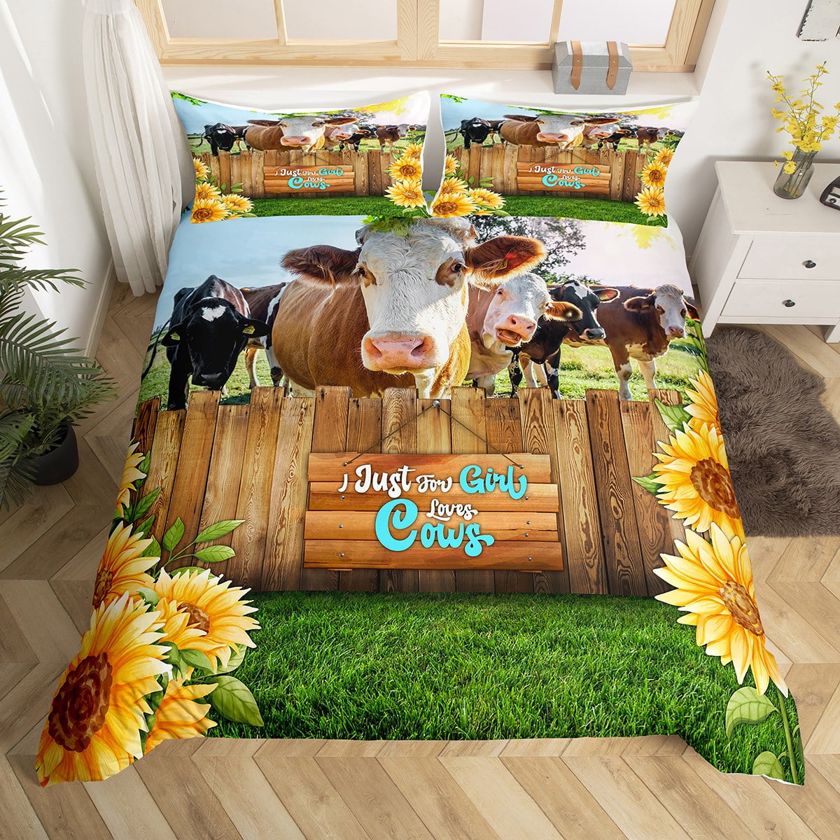 3D Milk Cow Bedding Set,Wildlife Farm Animals Duvet Cover Queen,Bull Cattle Highland Cow ...