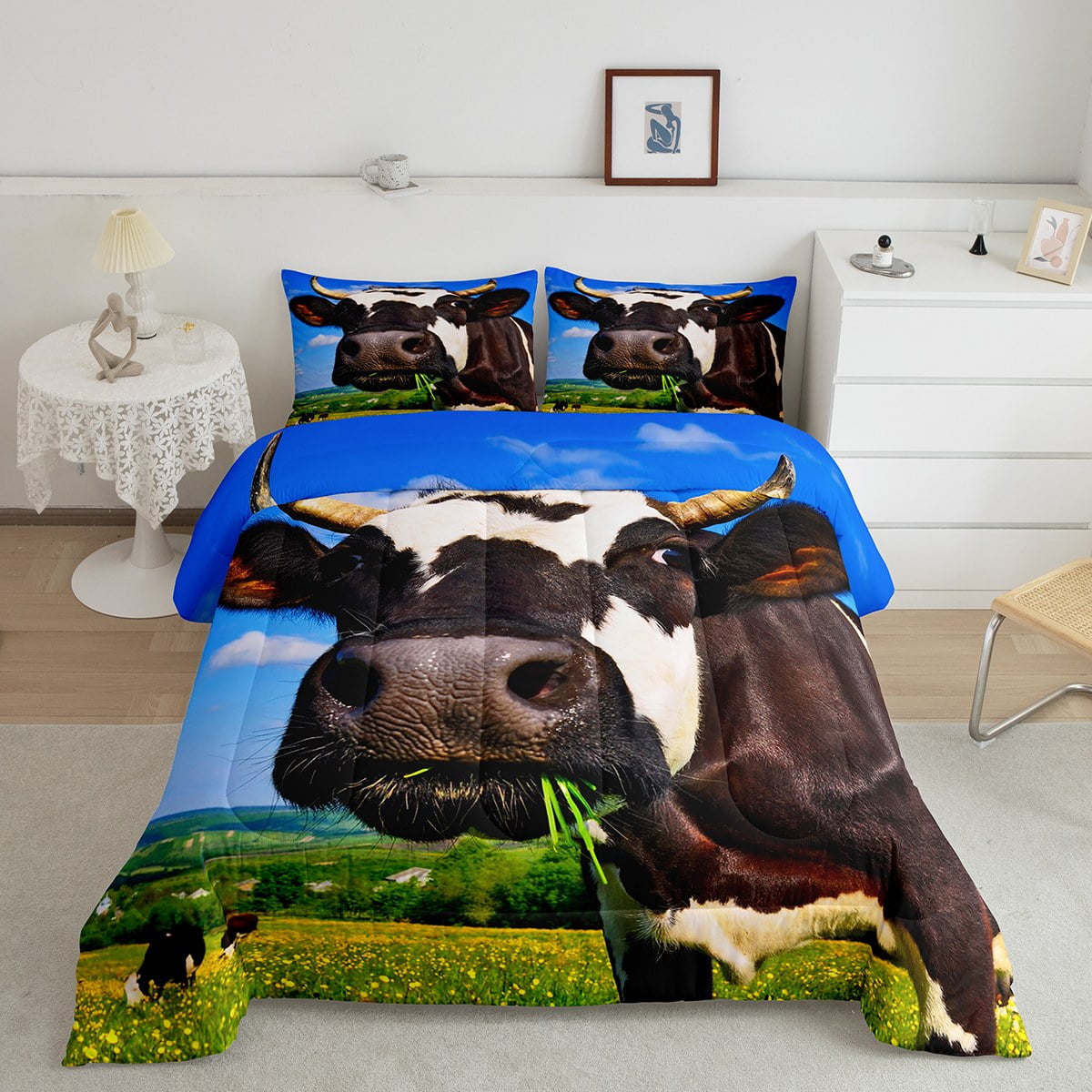3D Milk Cow Comforter Set King,Cattle Rustic Farm Animal Western ...