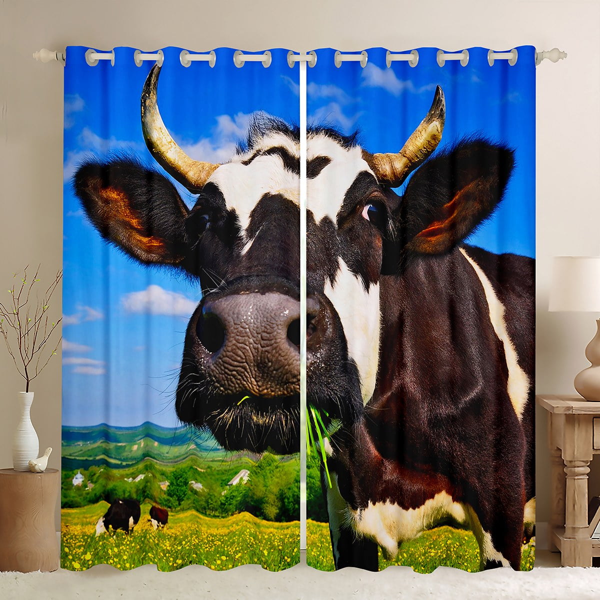 3D Milk Cow Curtains & Drapes,Cute Farm Cattle Rustic Farmhouse Animals ...