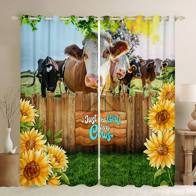 3D Milk Cow Curtains & Drapes,Wild Farmhouse Rustic Animal Blackout ...