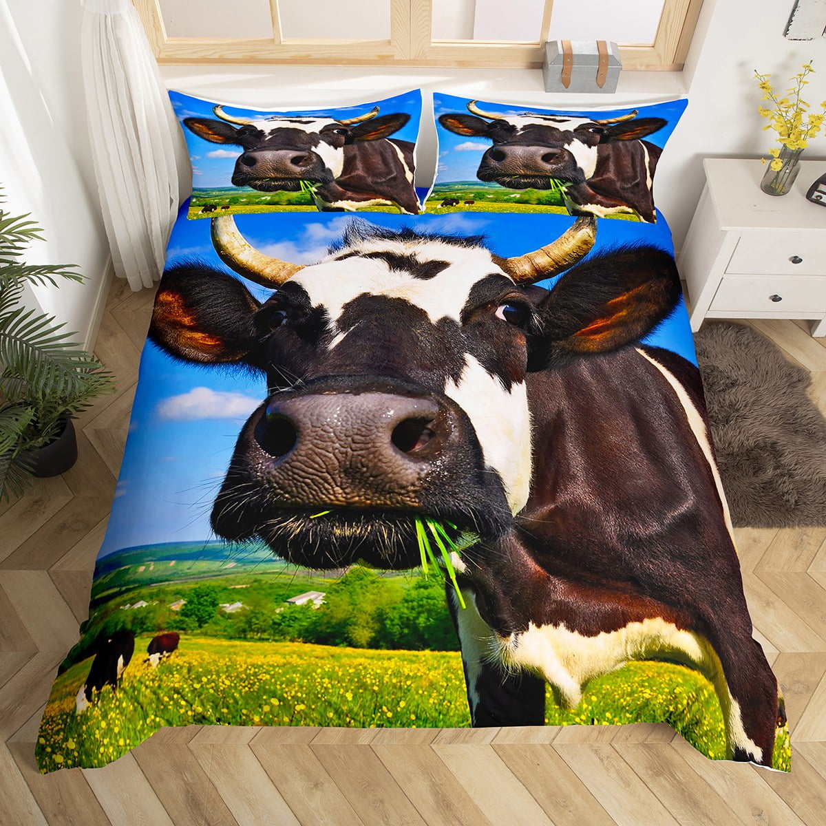 3D Milk Cow Duvet Cover King,Cattle Rustic Farm Animal Western Bedding ...