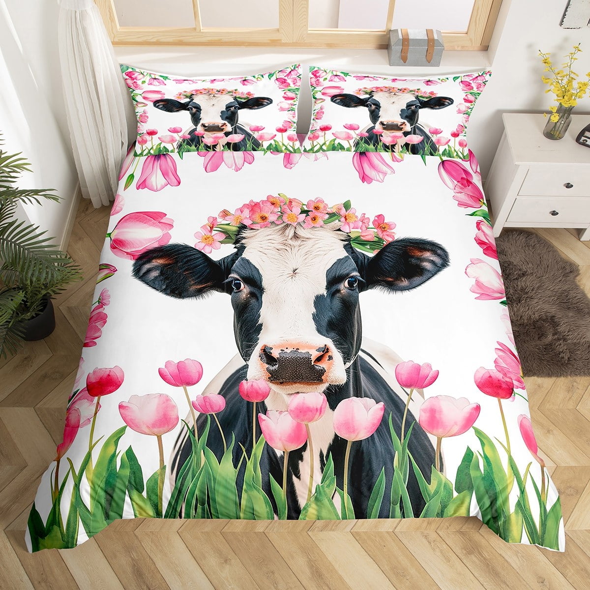 3D Milk Cow Duvet Cover King,Rustic Cattle Western Bedding Set,Wildlife ...