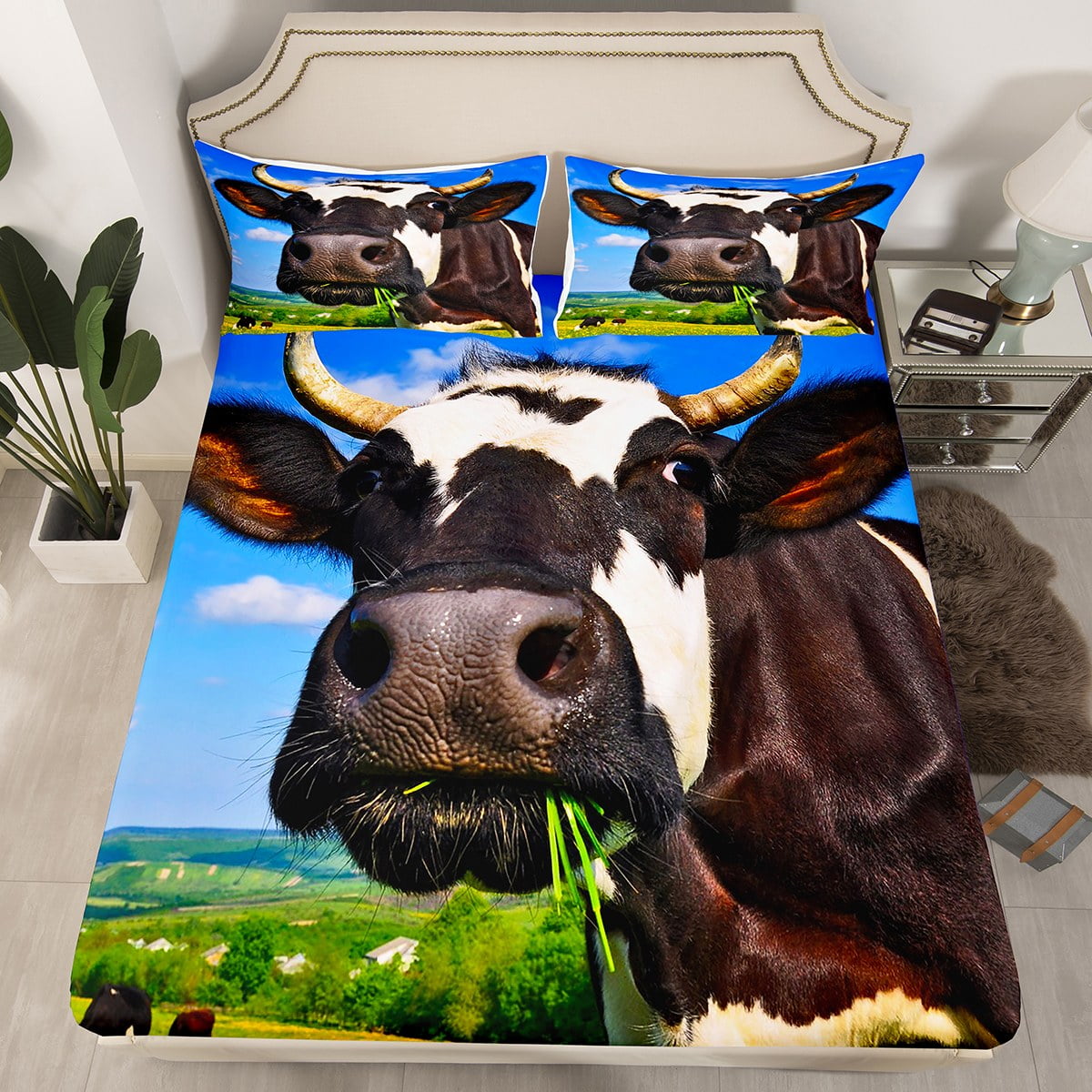 3D Milk Cow Fitted Sheet Farmhouse Decor,Cattle Rustic Farm Animal ...