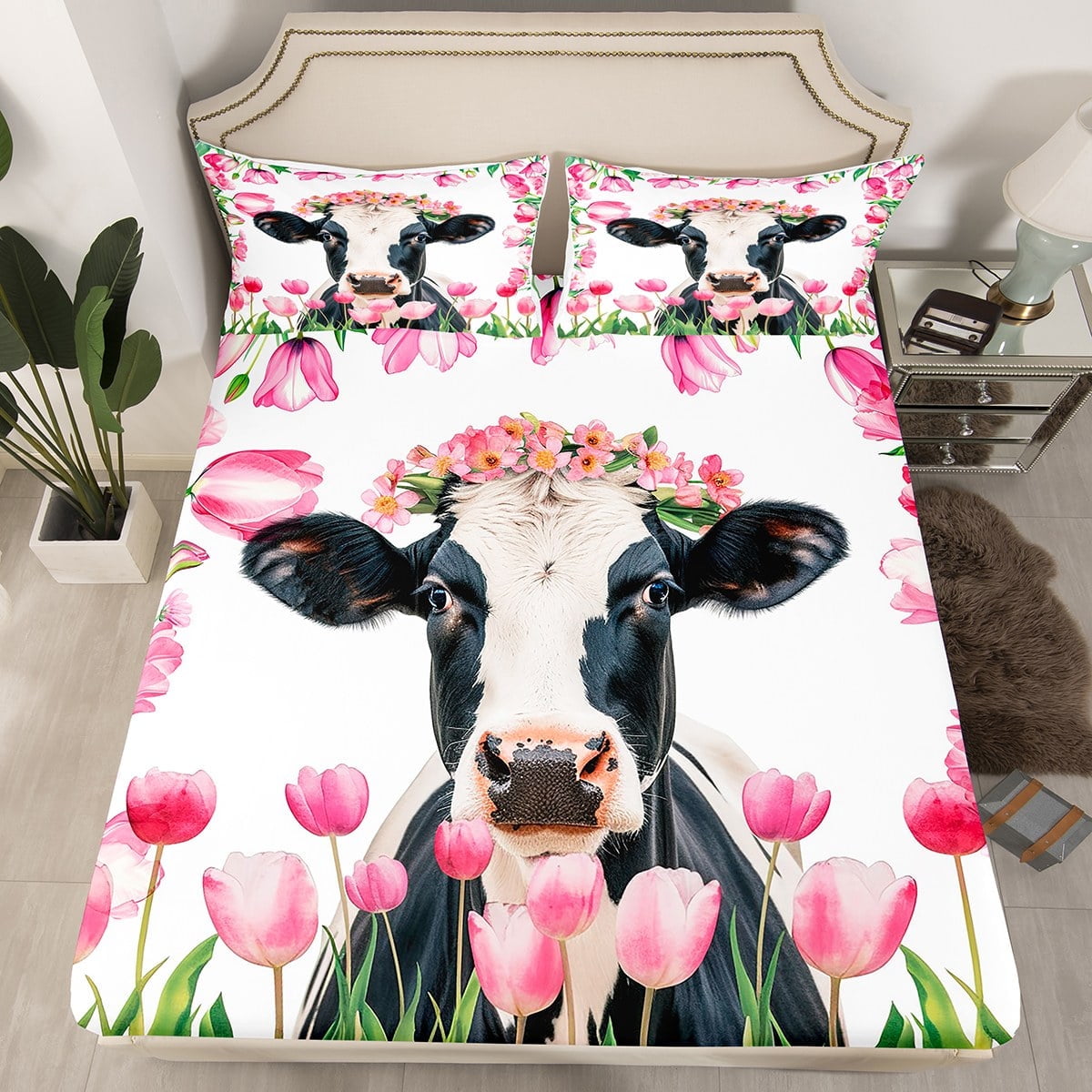 3D Milk Cow Sheets Kawaii Room Decor,Rustic Cattle Western Bed Sheets ...