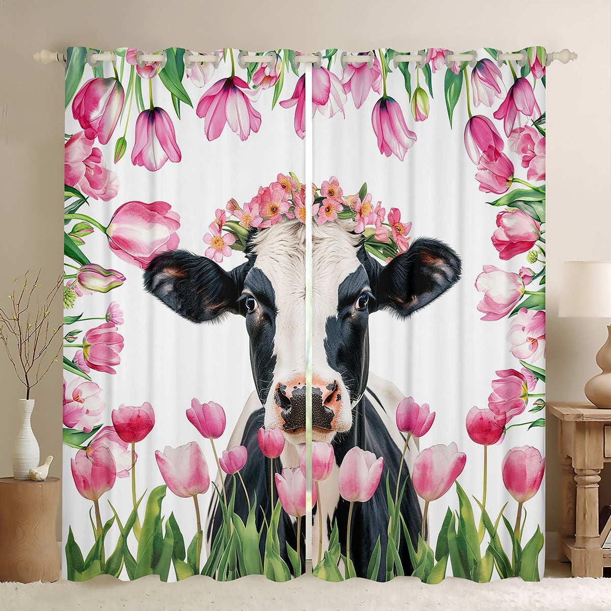 3D Milk Cow Window Curtains 2 Panels 52"Wx84"L,Rustic Cattle Western ...