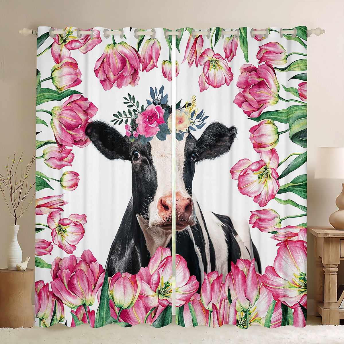 3D Milk Cow Window Treatments 2 Panels 42"Wx84"L,Rustic Cattle Western ...