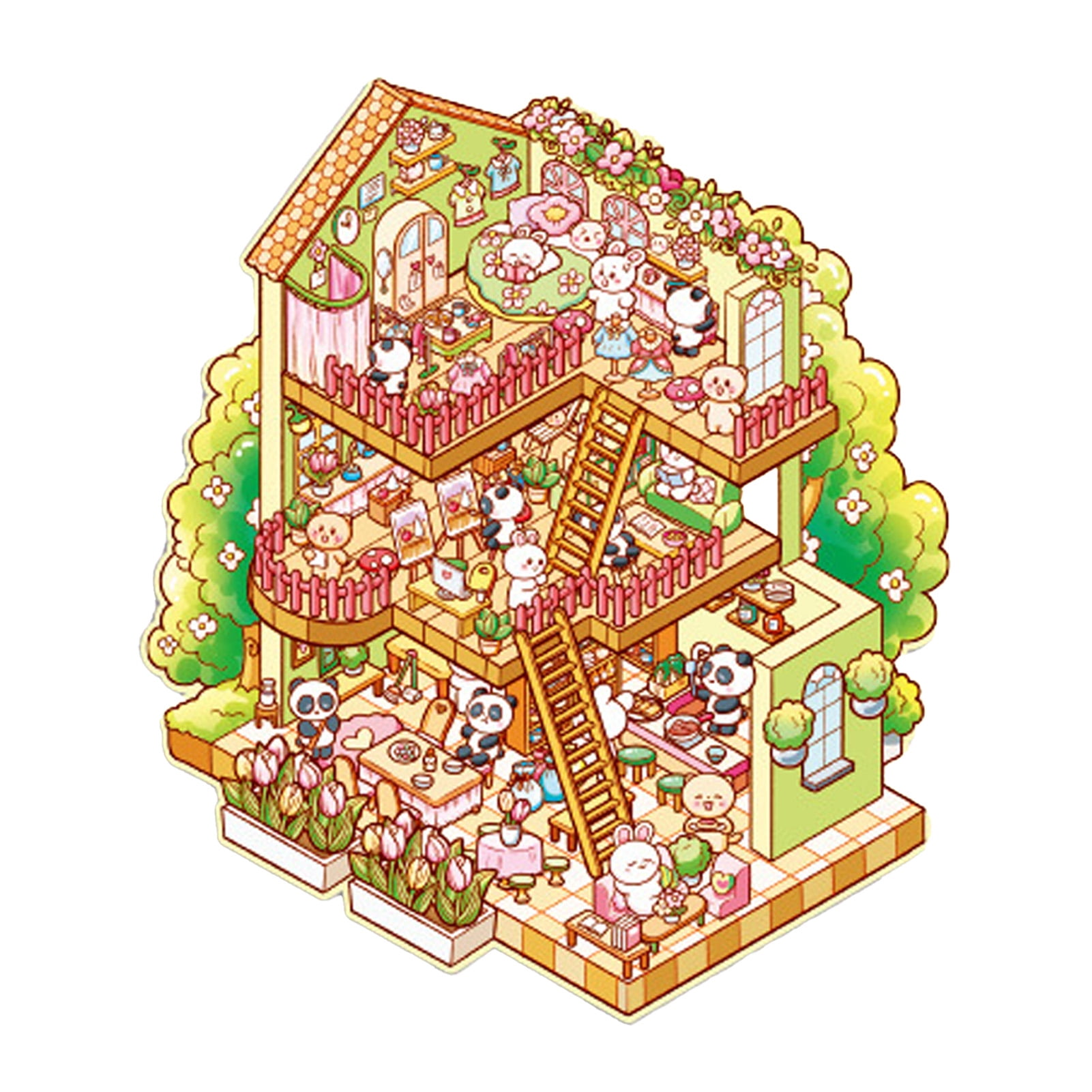 3D Miniature Scene Stickers, 3D Cartoon Funny House Decals ...