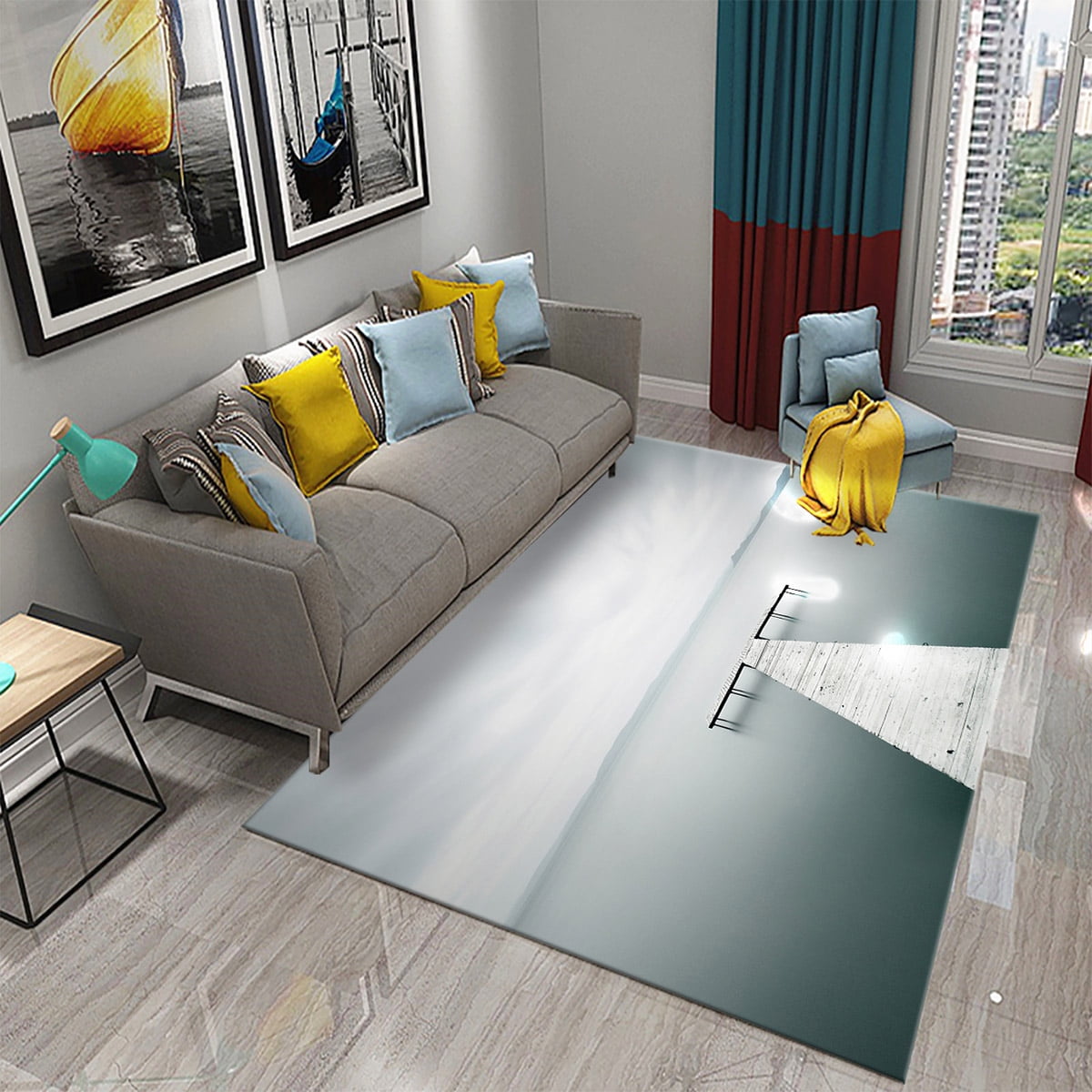 3D Minimalism Abstract Art Theme Carpet Geometric Line Non-slip Floor ...
