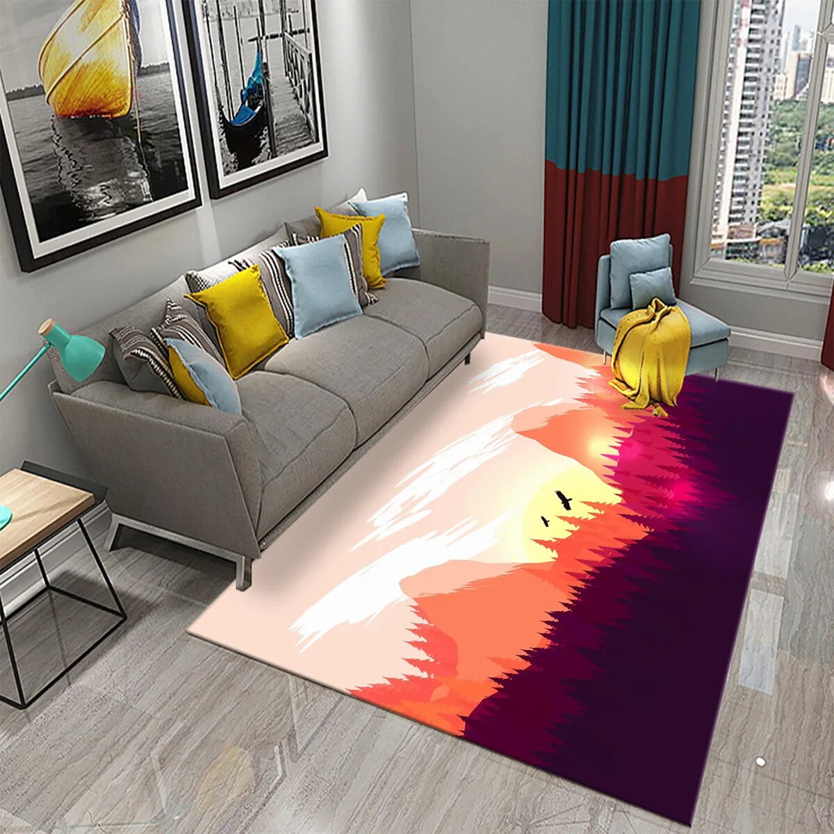 3D Minimalism Theme Carpet Abstract Geometric Line Doormat Non-slip ...