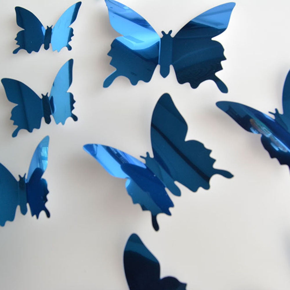 3D Mirror Butterfly Wall Sticker 12PCS Butterfly Silver Mirror ...