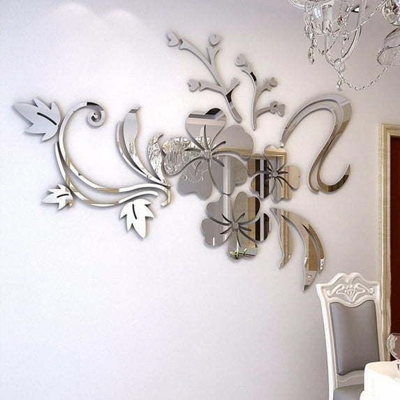 3D Mirror Floral Art Removable Wall Sticker, Acrylic Mural Decal For ...