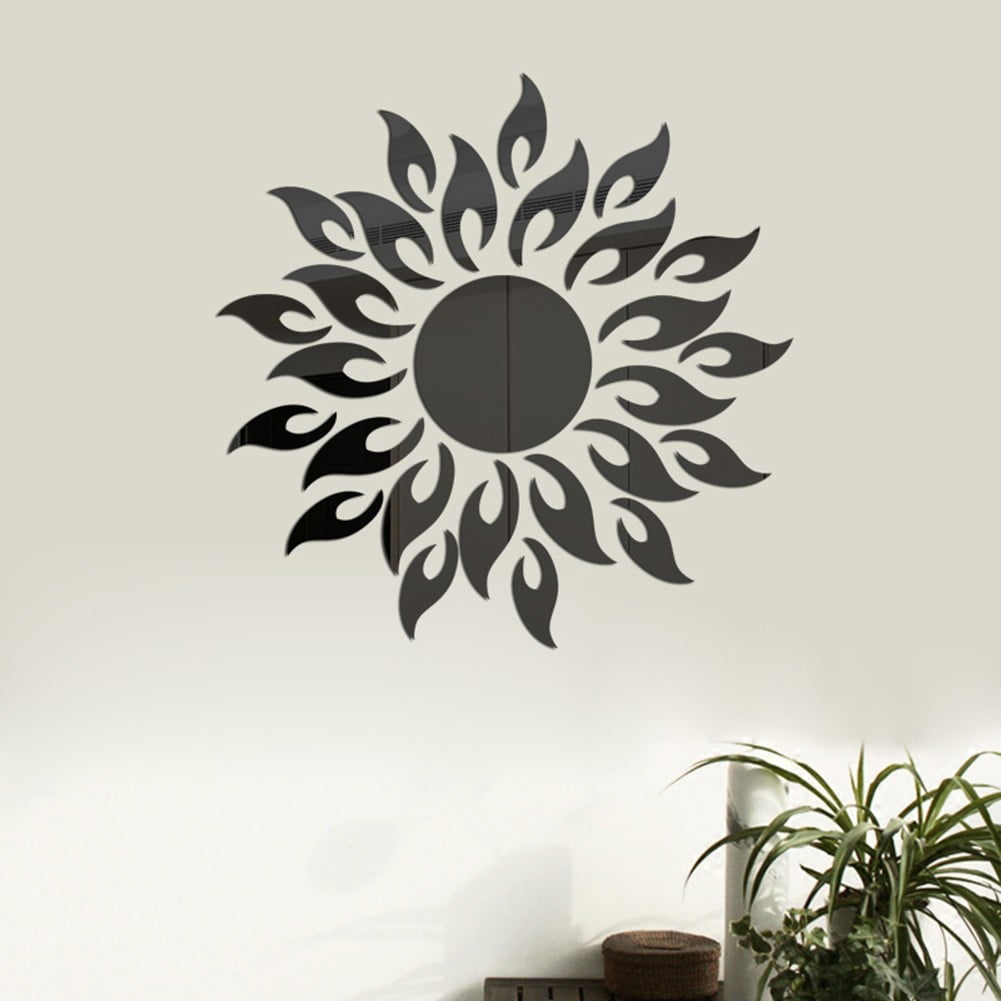 3D Mirror Sun Art Removable Wall Sticker Acrylic Mural Decal Home Room ...