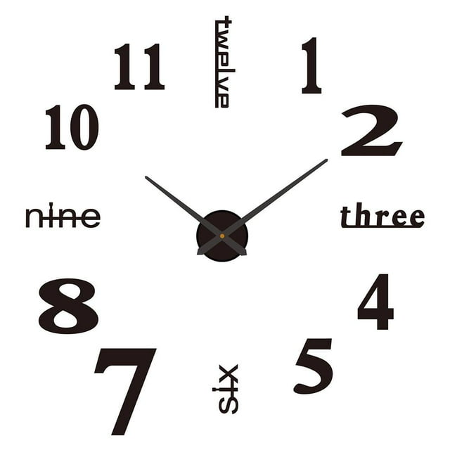 3D Mirror Wall Clock Modern Creative No Punch Acrylic Diy Number Wall ...