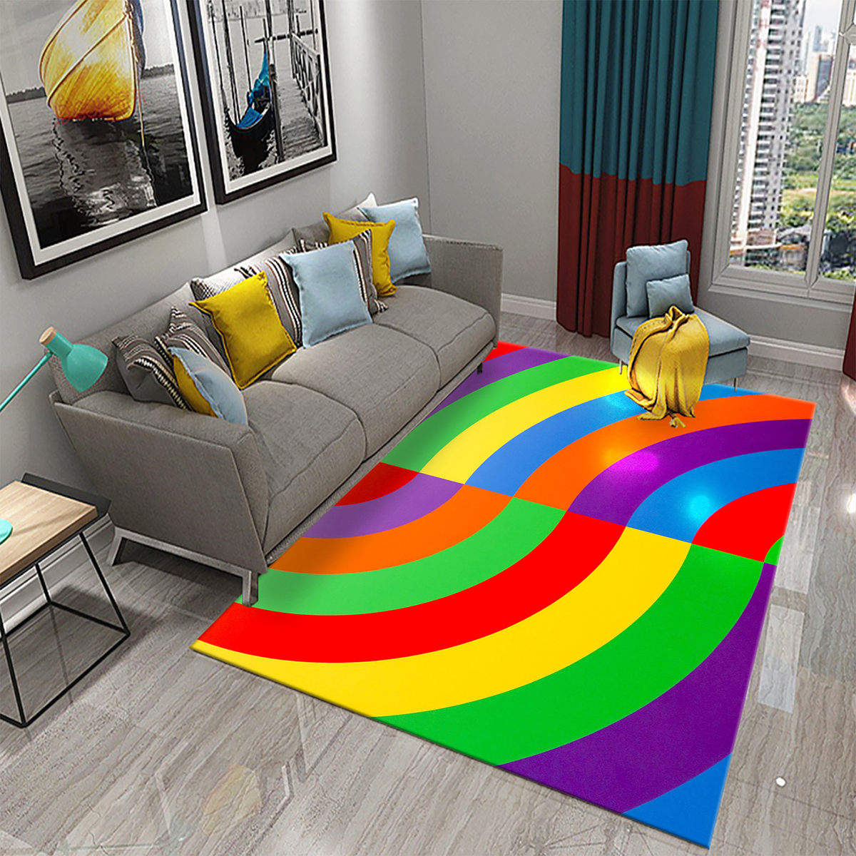 3D Modern Abstract Colorful Circle Line Carpet Bathroom Non-Slip Rugs ...