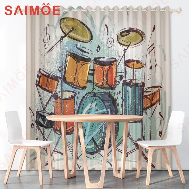 3D Modern Art Music Custom Curtains Rock Instrument Rack Drum Microph ...