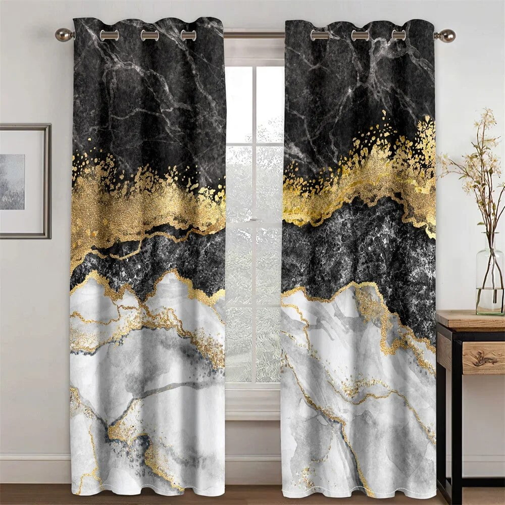 3D Modern Black Gold Abstract Art Marble Elegant Design 2 Pieces Thin ...