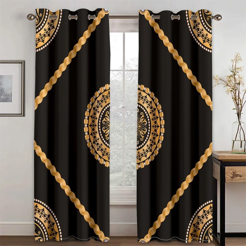 3D Modern Black Gold Skeleton Fashion 2 Pieces Shading Drapes Window ...