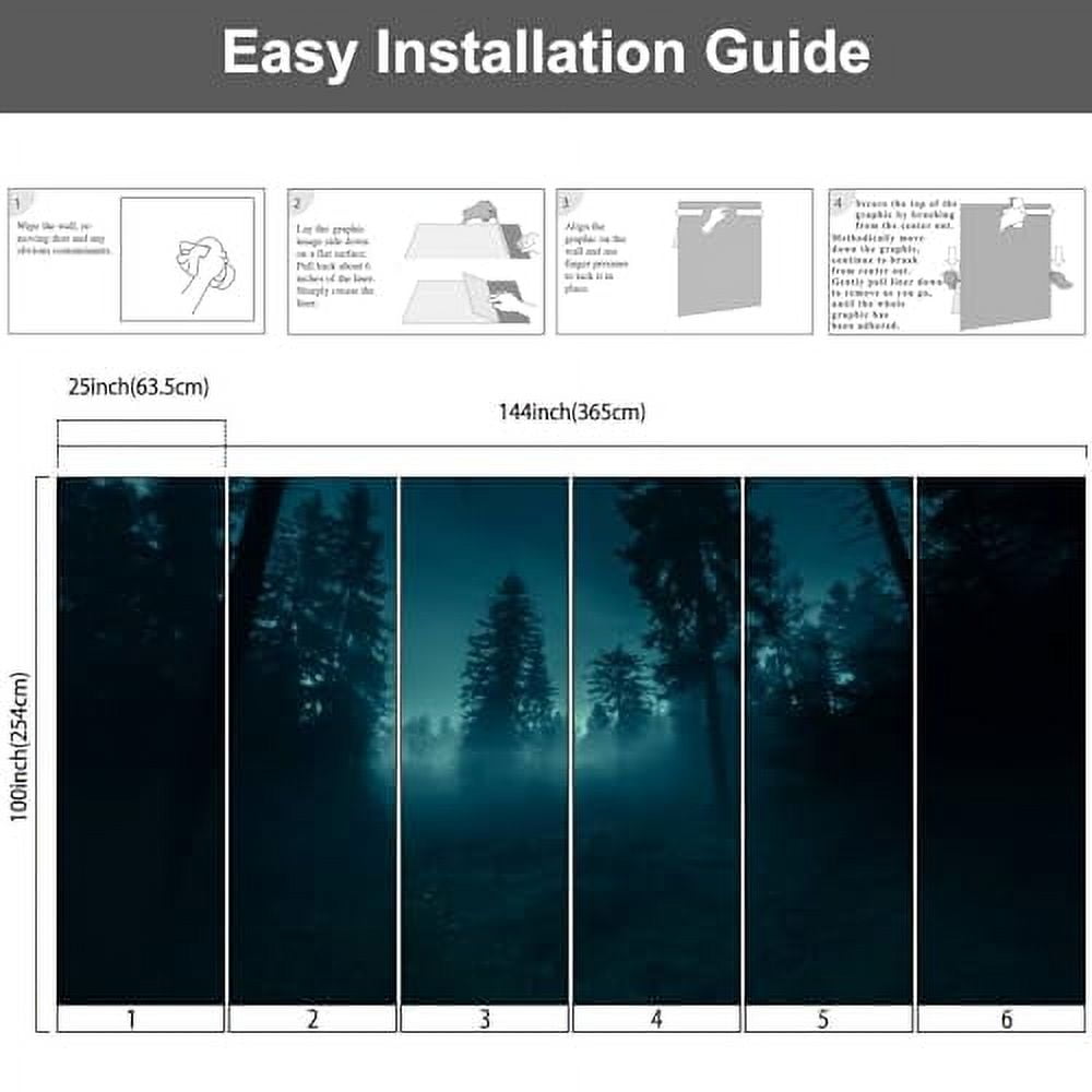 3D Modern Canvas Wallpaper Mural Blue Trees Night Foggy Forest Backdrop ...