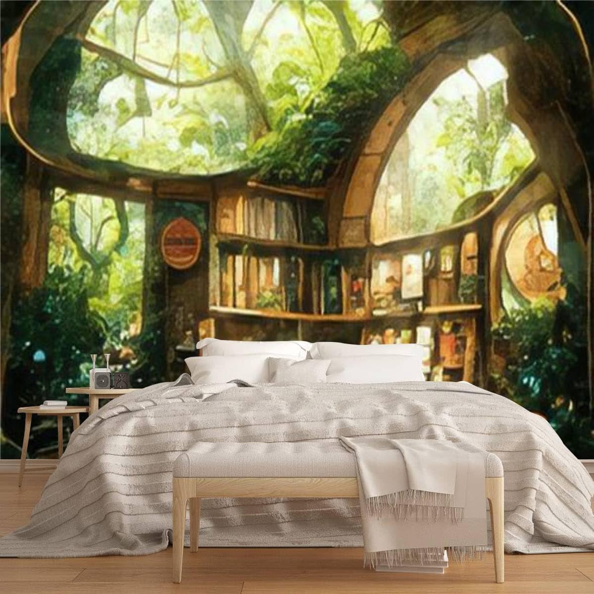 3D Modern Canvas Wallpaper Mural A Library Knickknack Shop a Fantasy ...