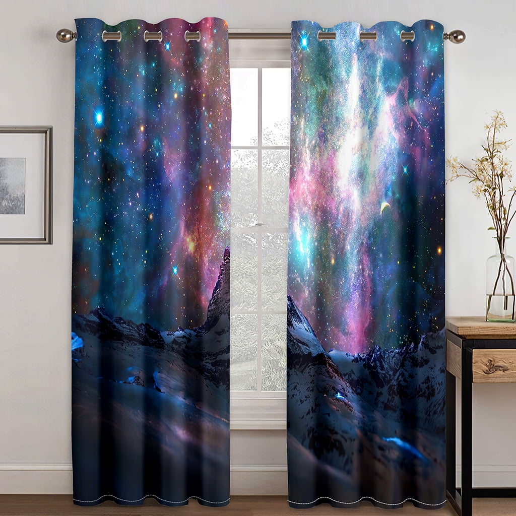 3D Modern Colored Starry Aurora Borealis Shading Curtains 2 Pieces For ...
